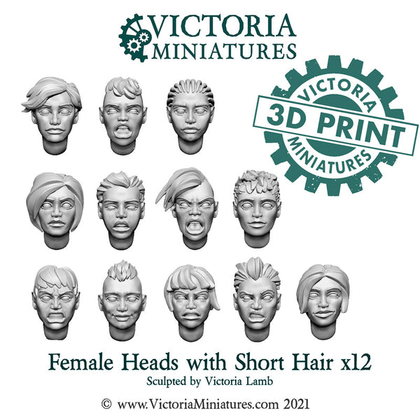 Heads with Short Hair Female x12 – Victoria Miniatures